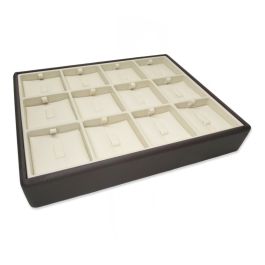 CHOCO/BEIGE LIGHTWEIGHT 12 CLIP RING TRAY - Jewelry Display Inc